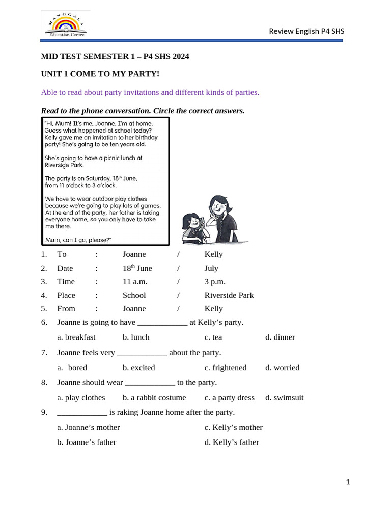 English Review - Mid Sem 1 2024 -2025 Questions | PDF | Cooking | Foods