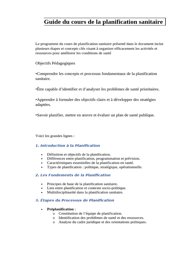 Guide de la Planification Sanitaire | PDF | Planification | Risque