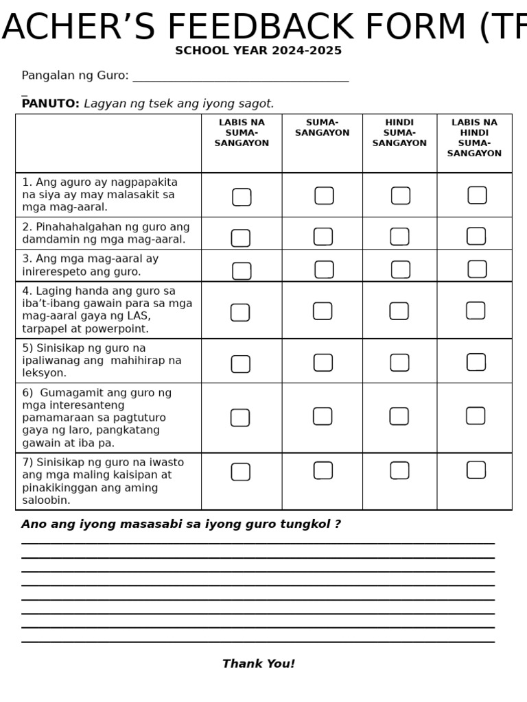 Lagyan NG Tsek Ang Iyong Sagot | PDF