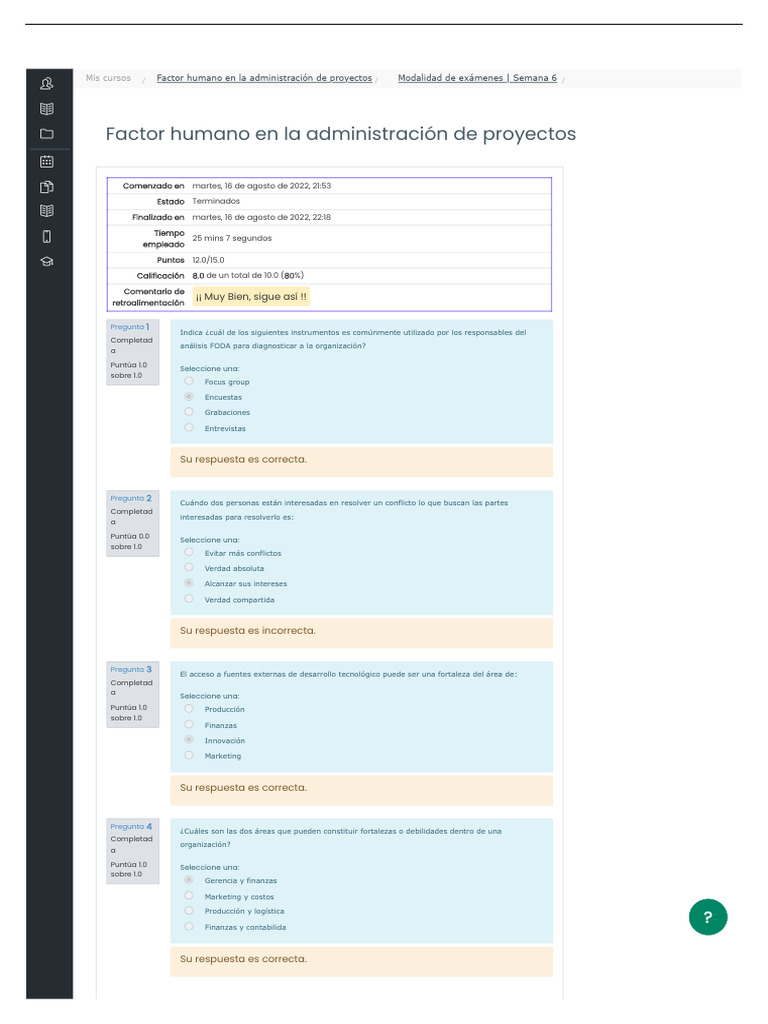Modalidad de Ex Menes Semana 6 Revisi N Del Intento PDF | PDF | Análisis FODA | Cognición