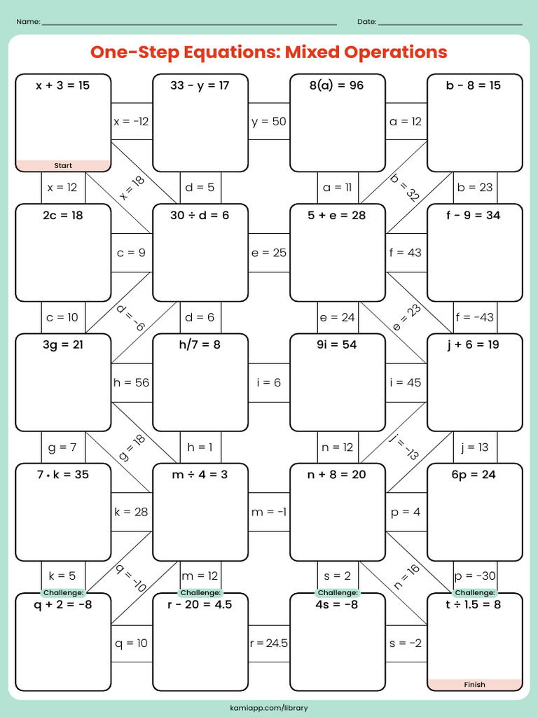 One-Step Equation Maze | PDF