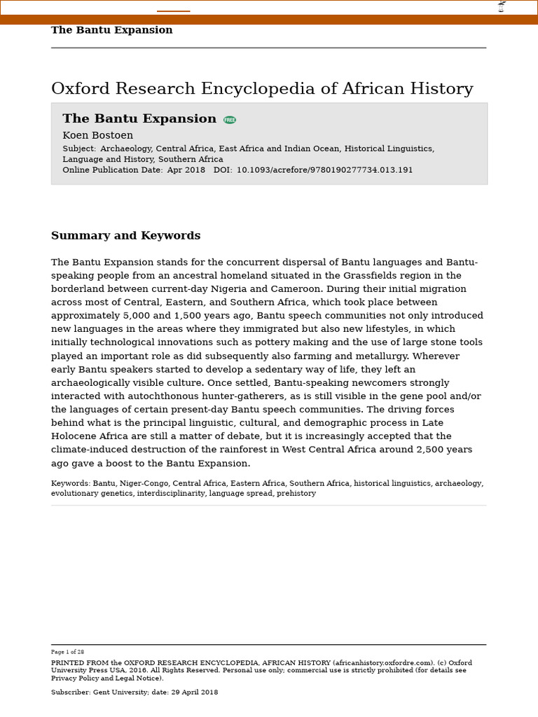 Bantu Languages and Their Expansion | PDF | Africa | East Africa