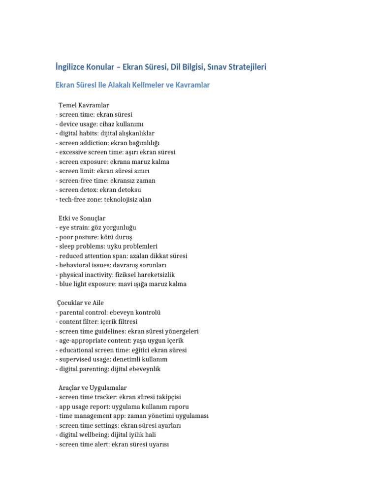 Ingilizce Konular Ekran Suresi Sinav | PDF