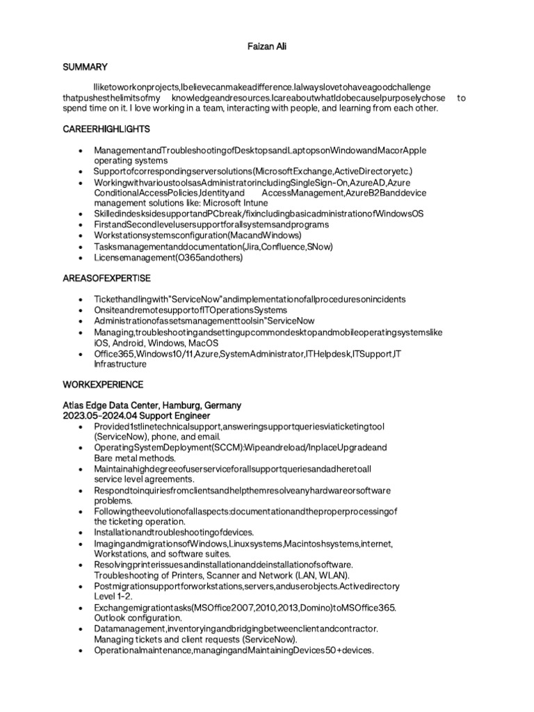 Faizan Ali Cv | PDF | Microsoft Outlook | Microsoft