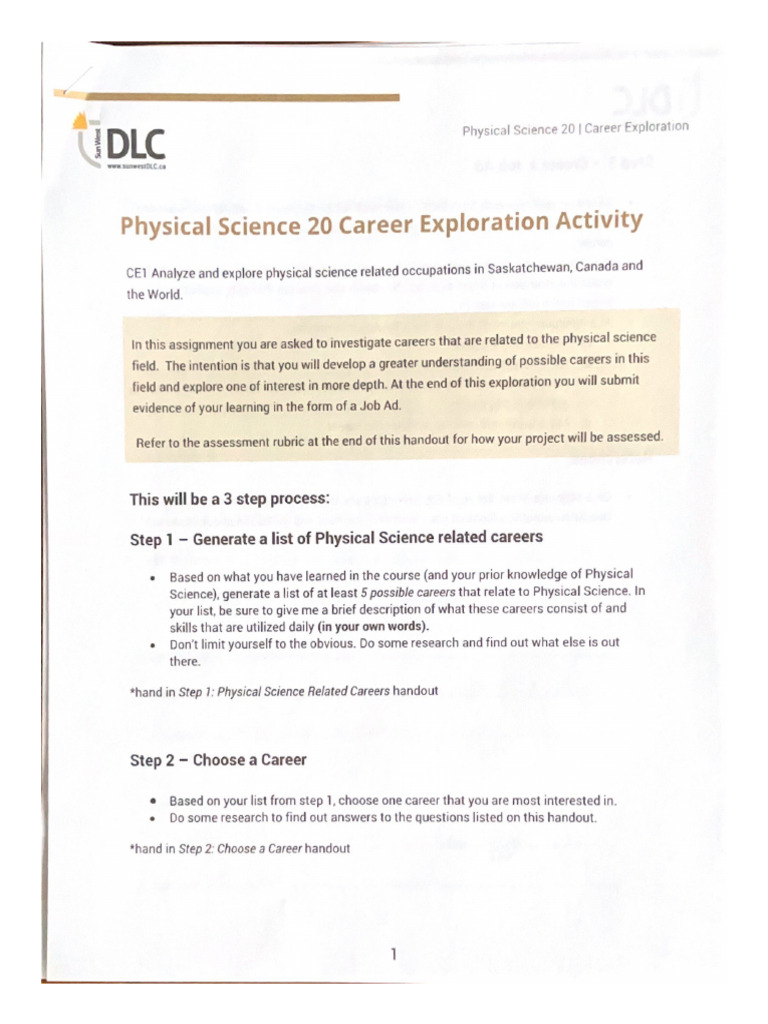 Physical Science 20 Career Exploration | PDF