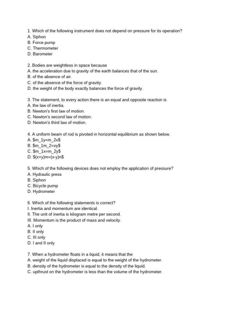 Physics Questions and Answers Guide | PDF | Buoyancy | Force