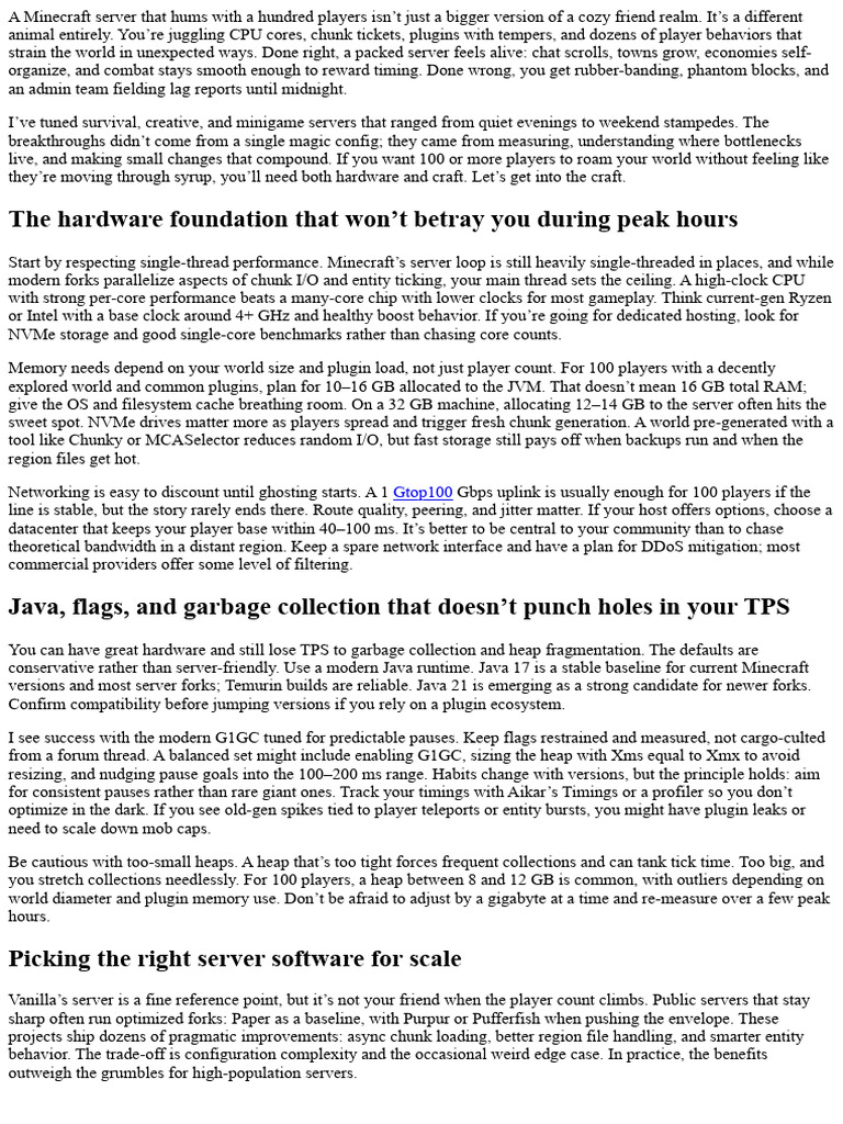 Optimizing Minecraft for 100 Players | PDF | Backup | Java (Programming Language)