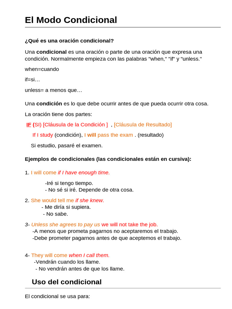 Clase - N - 7 - El - Modo - Condicional. Condicionales | PDF | Verbo ...