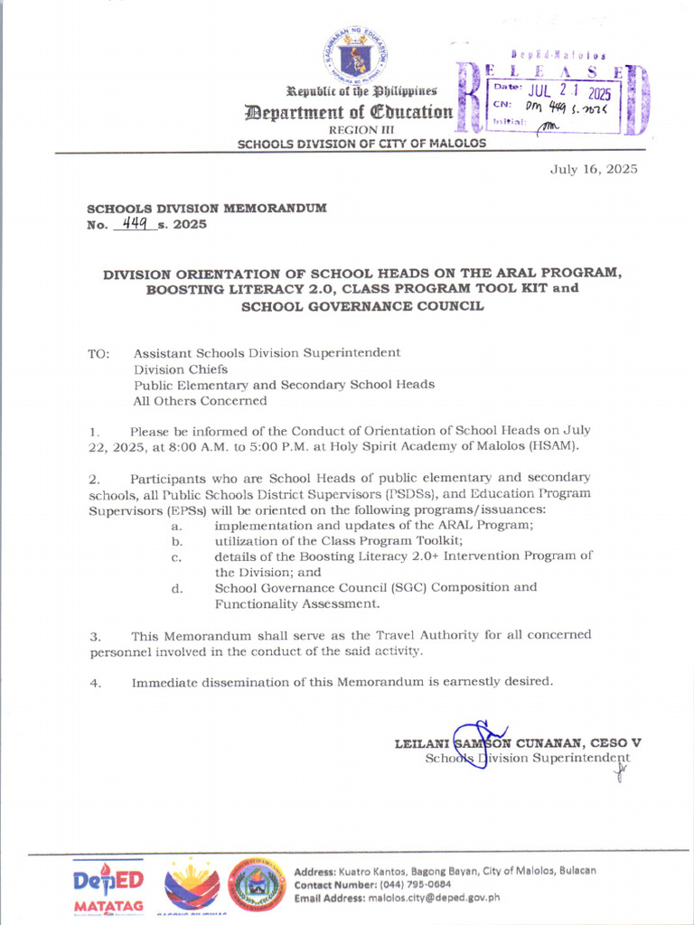 DM-449-S.-2025-aral Program | PDF