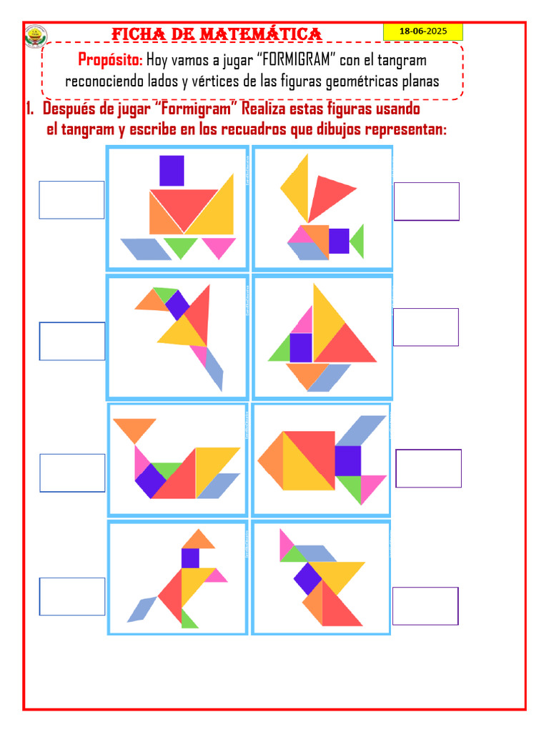 Ficha de Mat. Identificamos Lados y Vertices de Las Piezas Del Tangram ...