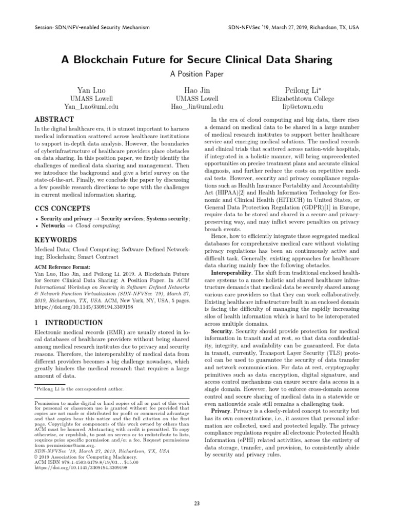 A Blockchain Future For Secure Clinical Data Sharing | PDF | Computer ...