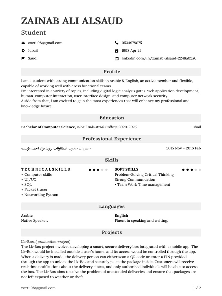 Zainab Ali Alsaud Flowcv Resume 20240926 | PDF | Mobile App | Software ...