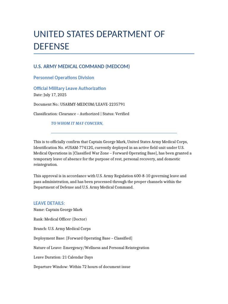 Captain Mark's Military Leave Authorization | PDF