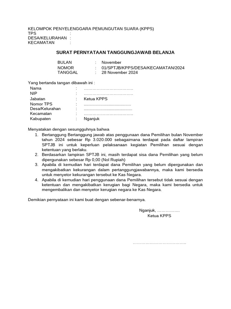 SPTJB KPPS Pemilihan November 2024 | PDF