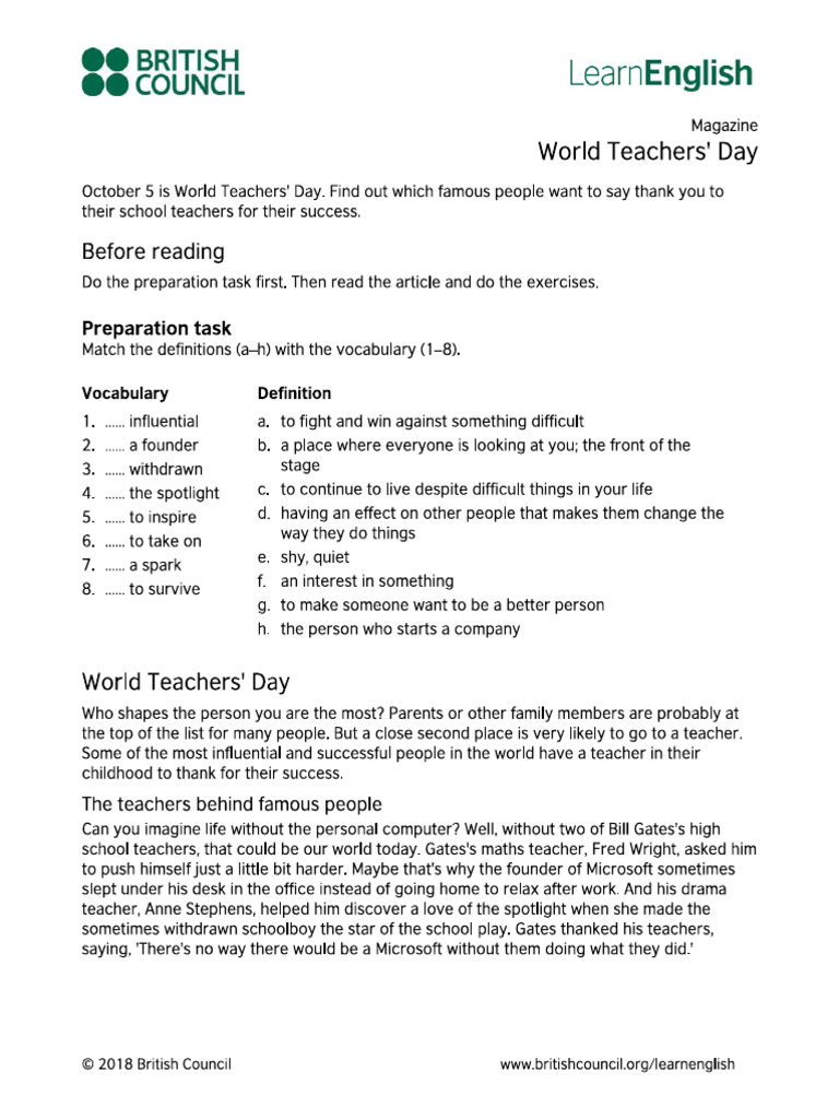 World Teachers Day - Reading | PDF