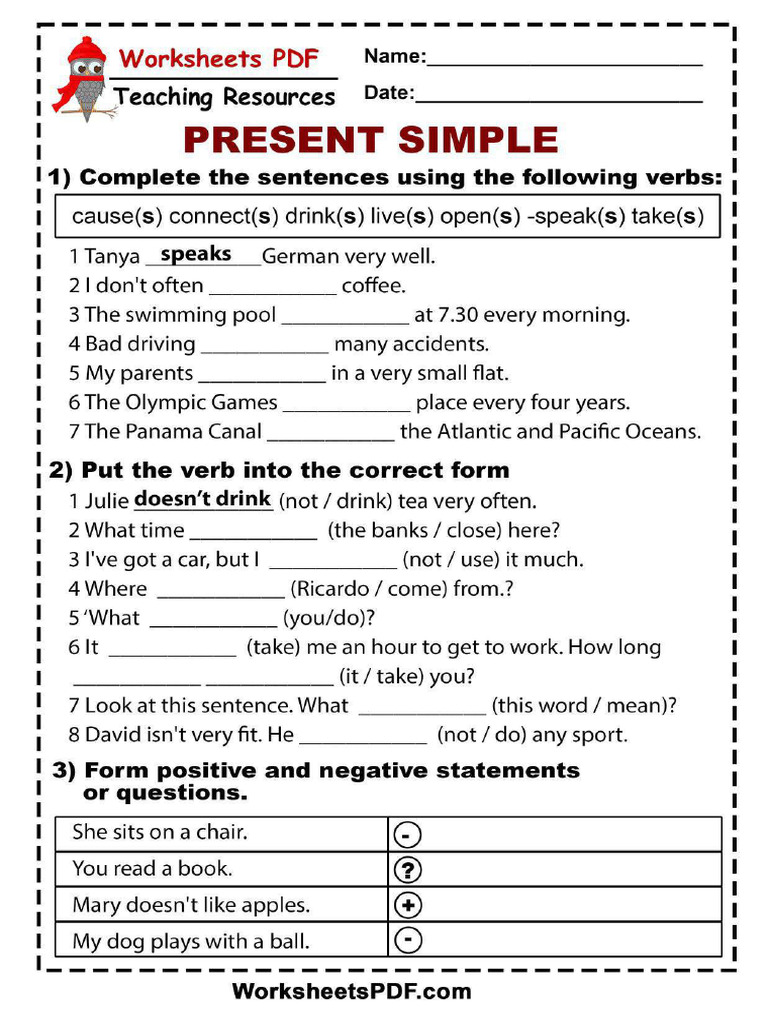 Present Simple Worksheet | PDF