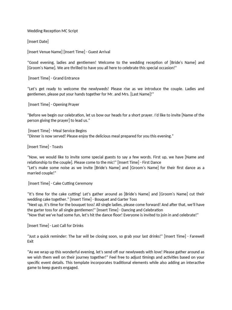 Wedding Reception MC Script | PDF