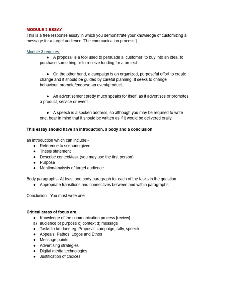 Module 3 Communication Essay Guide | PDF | Human Communication ...