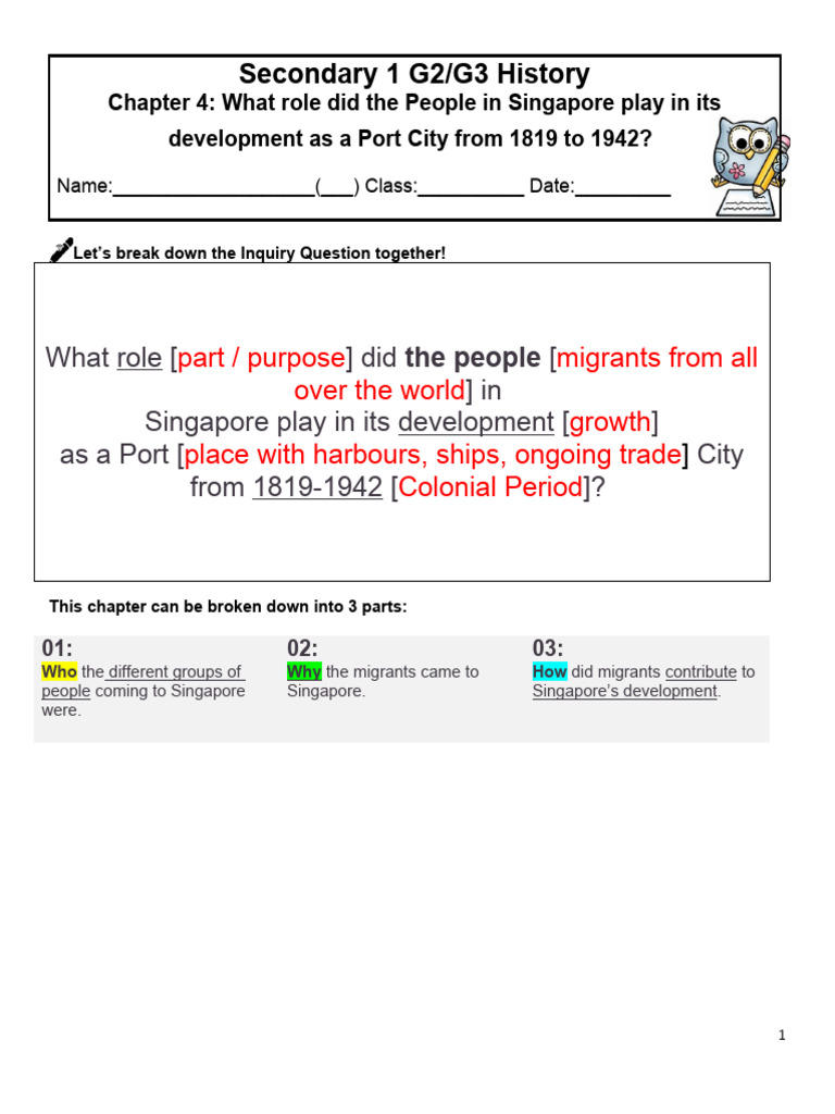 Sec 1 HY - Chapter 4 Part 1 & 2 (Student Worksheet) | PDF | Human Migration | Immigration