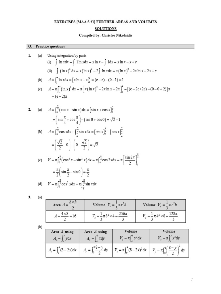 (Maa 5.21) Further Areas and Volumes - Solutions | PDF | Tangent | Area