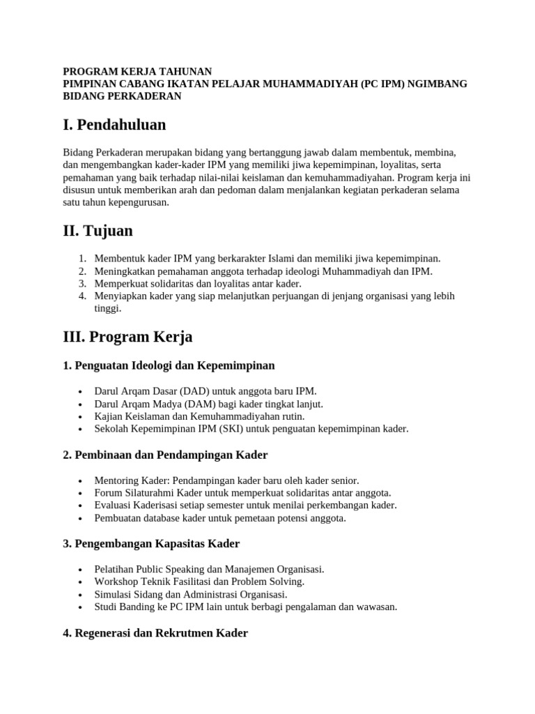 Program Kerja Perkaderan IPM 2023 | PDF