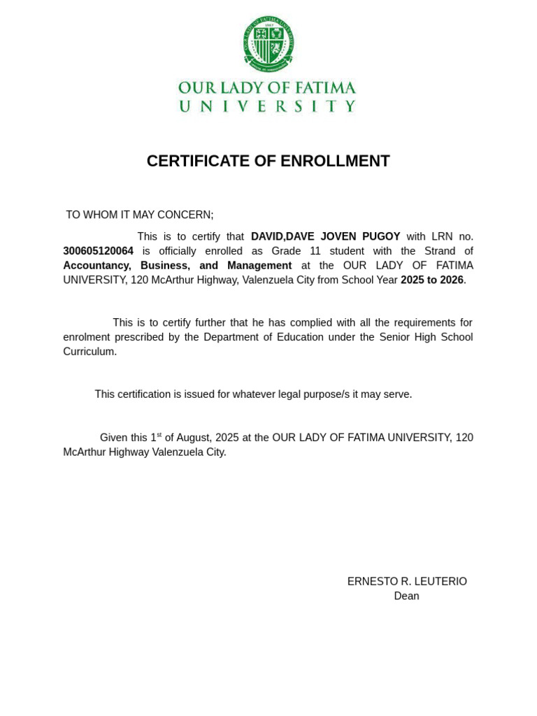 Certificate of Enrollment | PDF