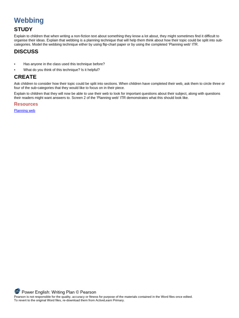 Understanding Webbing in Writing | PDF