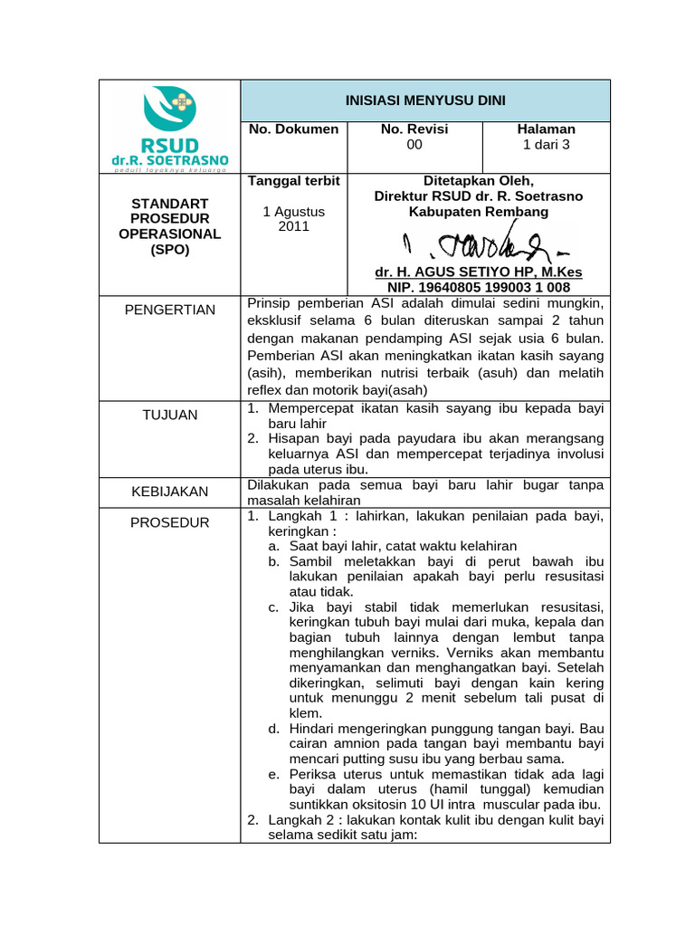 Panduan Inisiasi Menyusu Dini Bayi | PDF