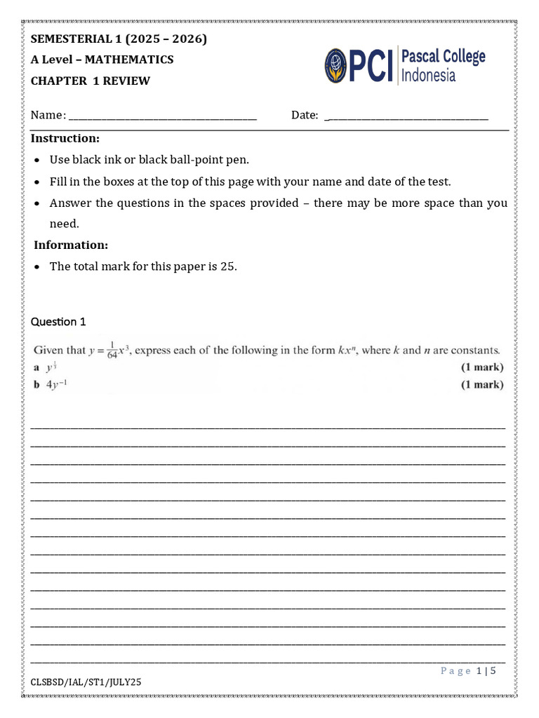 A Level Mathematics Semesterial 1 Test | PDF | Mathematics
