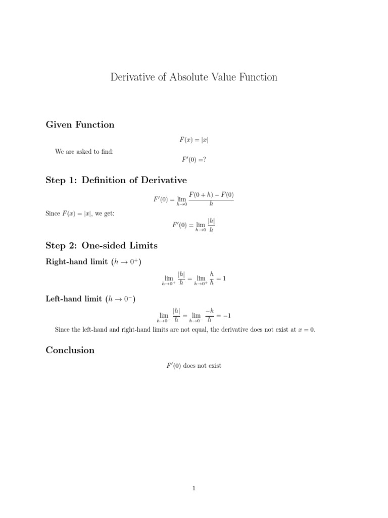 Derivative of Absolute Value Function | PDF