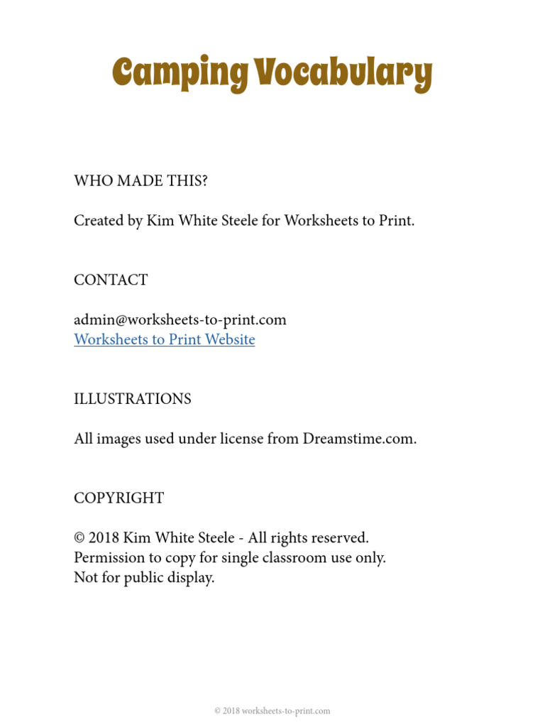 Camping Vocabulary Worksheet | PDF