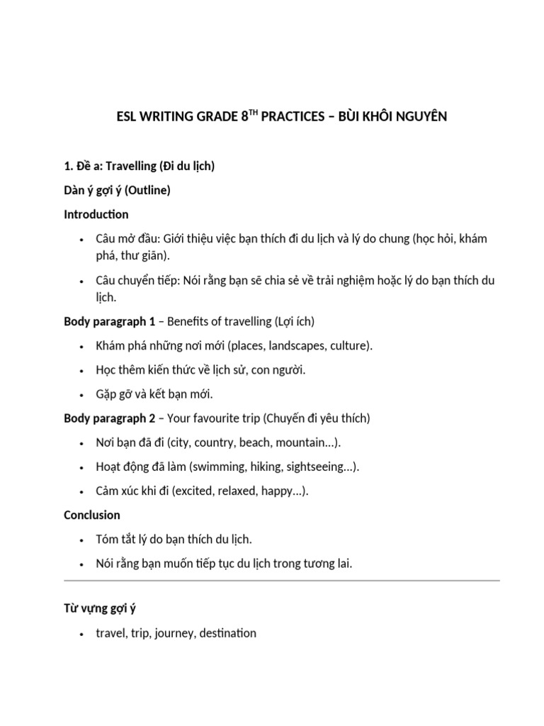 Esl Writing Grade 8TH Practices | PDF | Vietnam