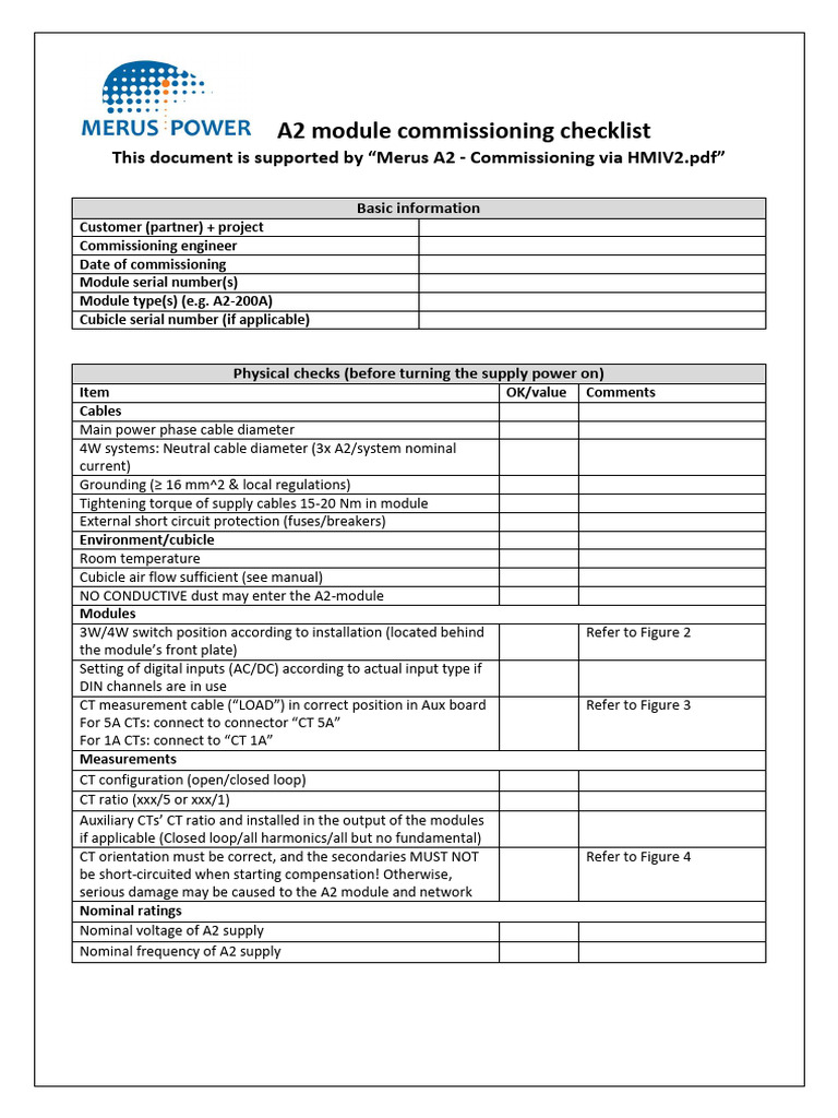 Merus A2 - Commissioning Checklist | PDF | Feedback | Electronic ...