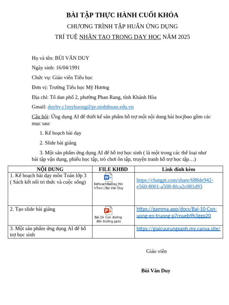 Bài TH C Hành Duy - TH M Hương | PDF