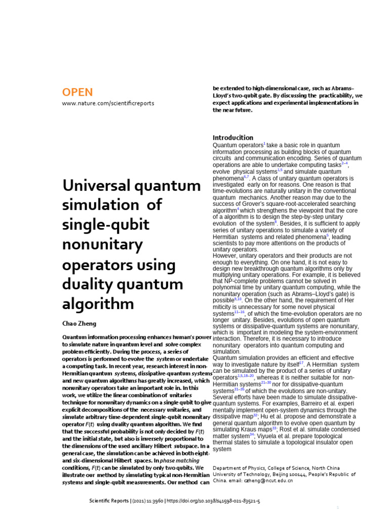Quantum Simulation of Nonunitary Operators | PDF | Quantum Computing ...