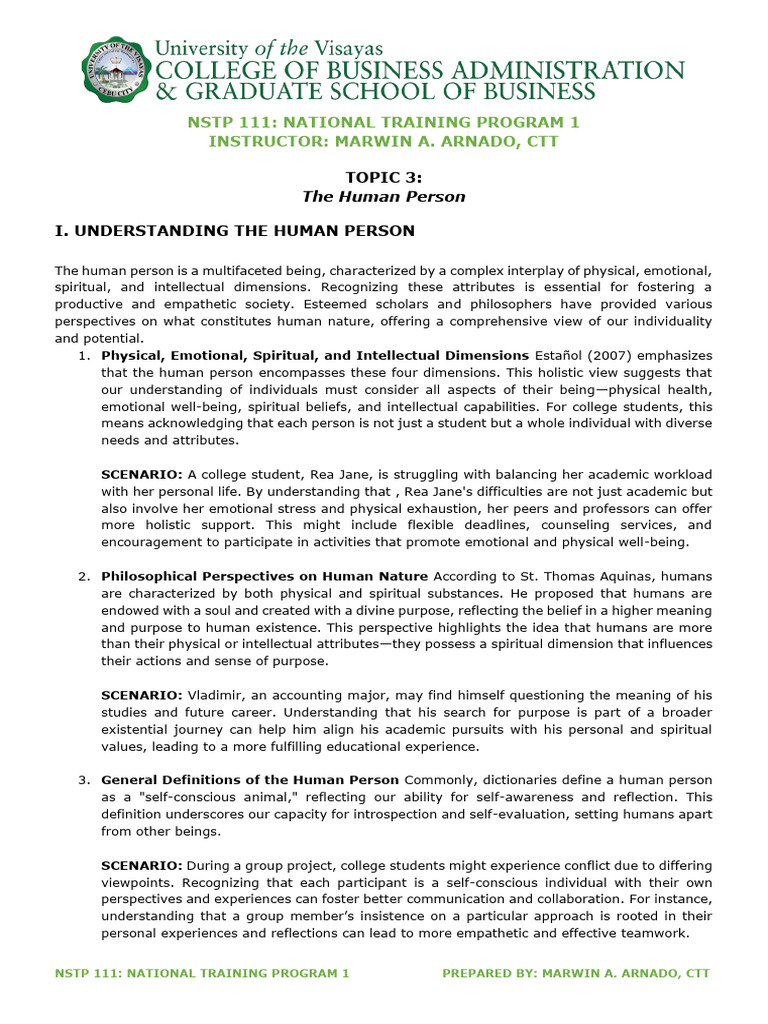 Understanding the Human Person in NSTP | PDF | Self Actualization ...