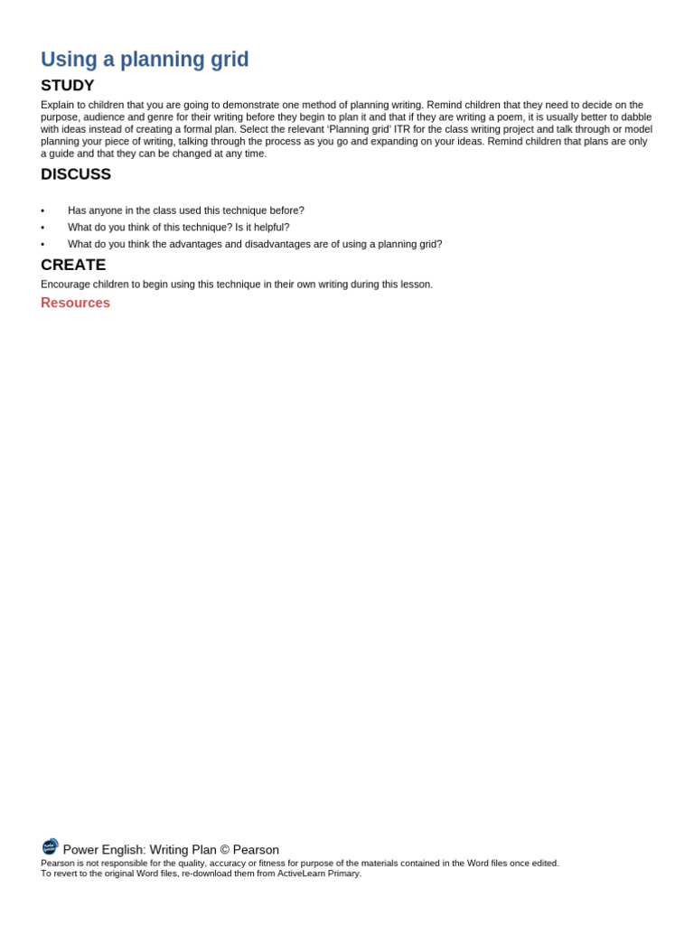 Using a Planning Grid for Writing | PDF