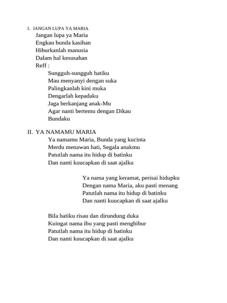 Lirik Lagu Maria dan Doa Katolik | PDF