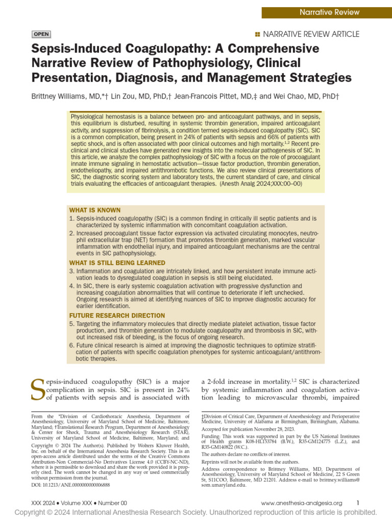 Sepsis Induced Coagulopathy A Comprehensive.736 | PDF | Coagulation ...