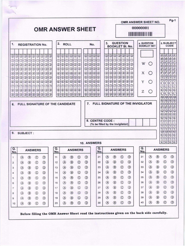 OMR Sheet For Exam | PDF