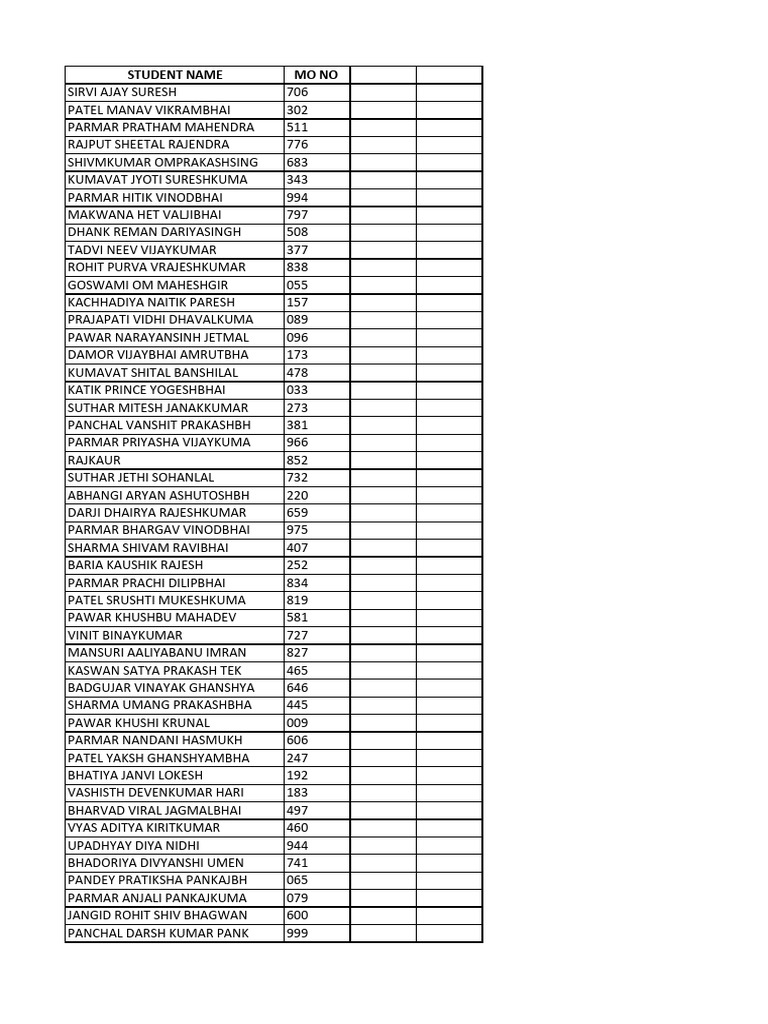 Student Names and IDs List | PDF