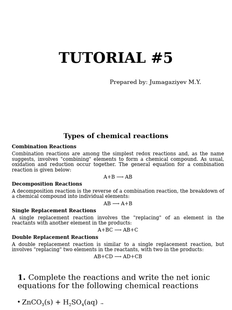 Tutorials 5 | PDF | Chemical Reactions | Ph