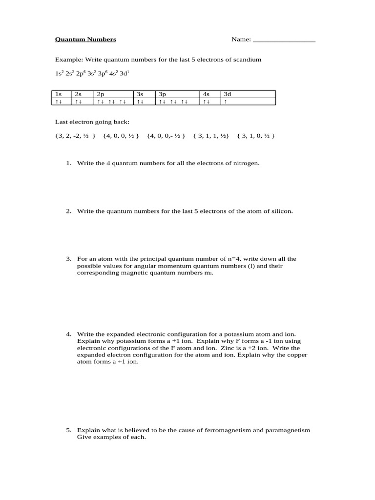 Quantum Numbers and Electron Configurations | PDF