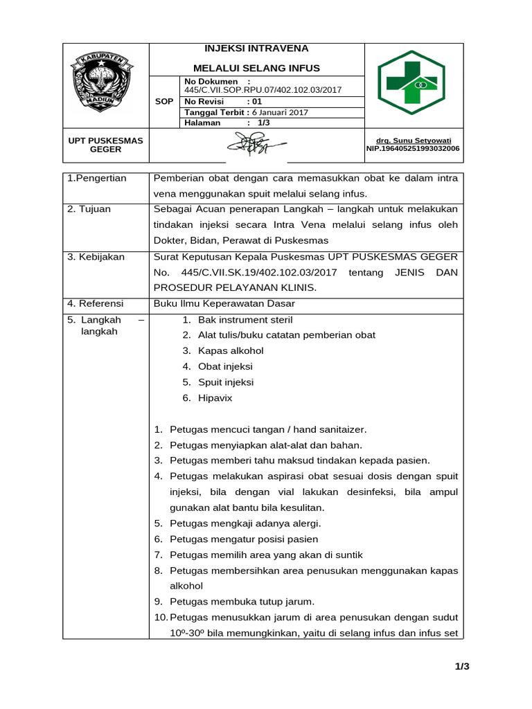 07 SOP INJEKSI IV MELALUI SELANG INFUS | PDF