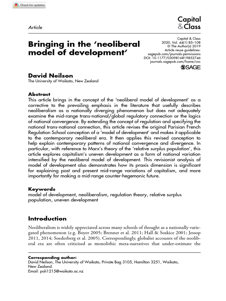 Neilson 2019 Bringing in The Neoliberal Model of Development | PDF ...