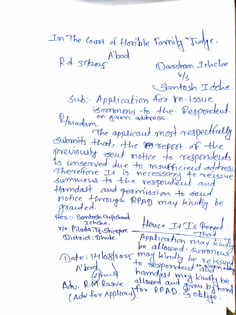 Application For Reissue Summons and Rpad | PDF