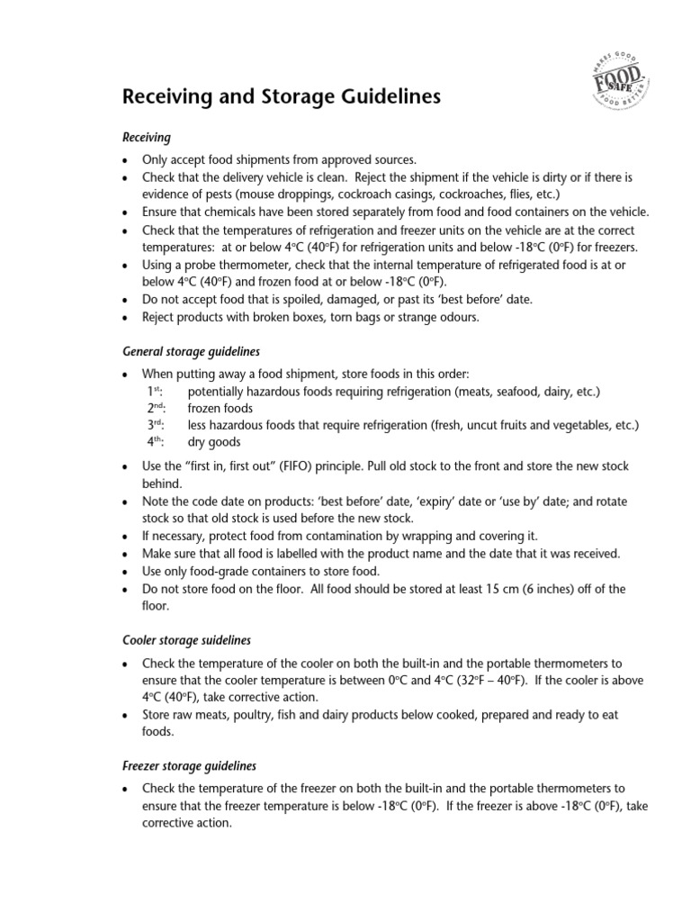 Receiving & Storage Guidelines | PDF