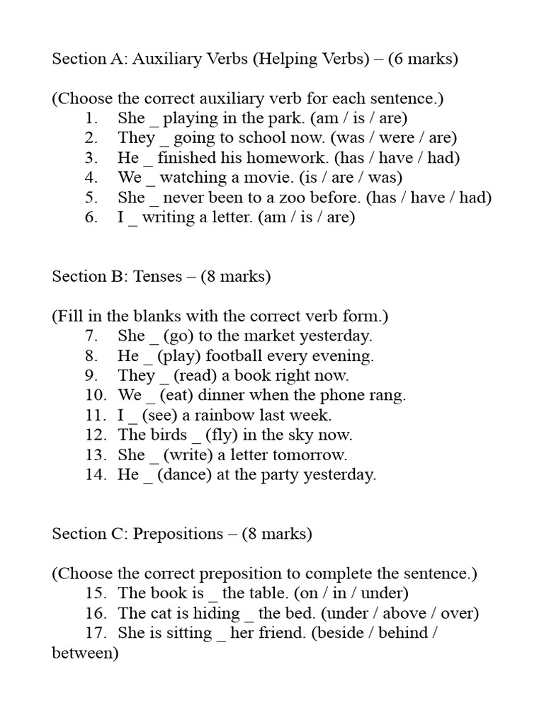 Auxiliary Verbs and Tenses Practice | PDF