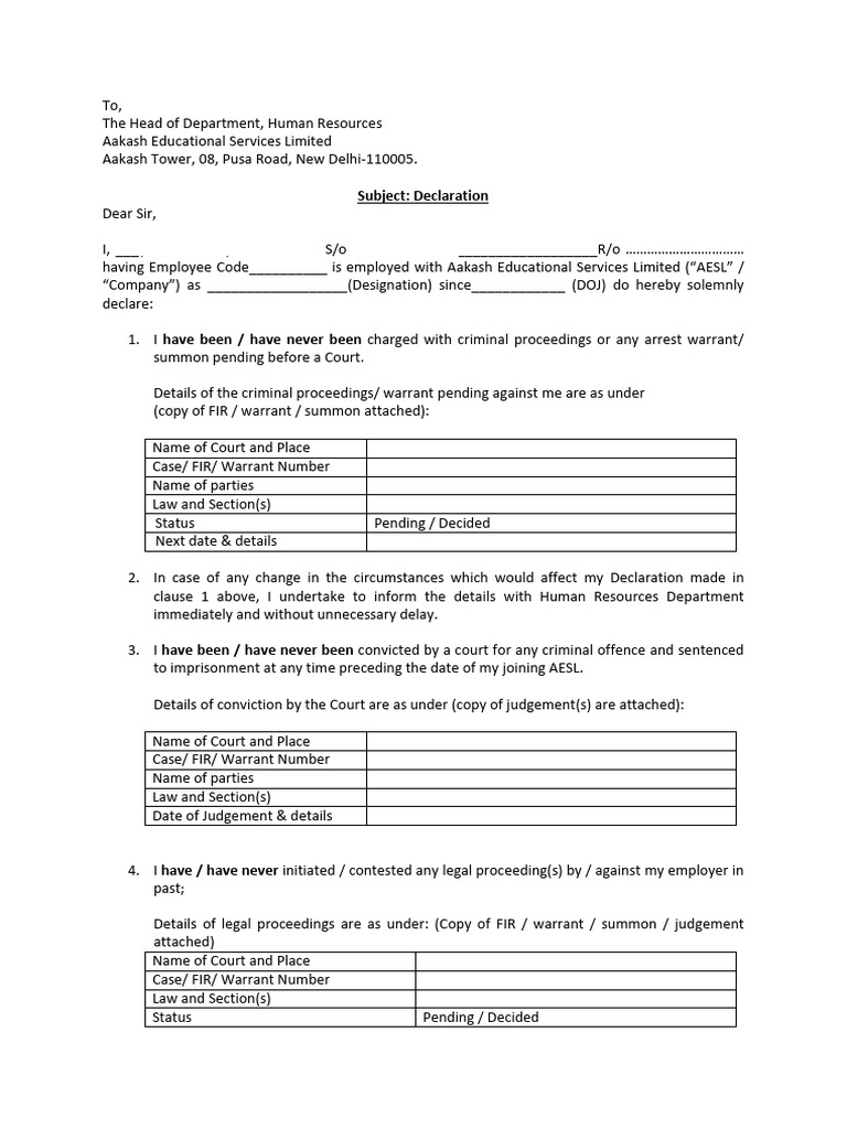 Employee Criminal Declaration Form | PDF | Crimes | Crime & Violence