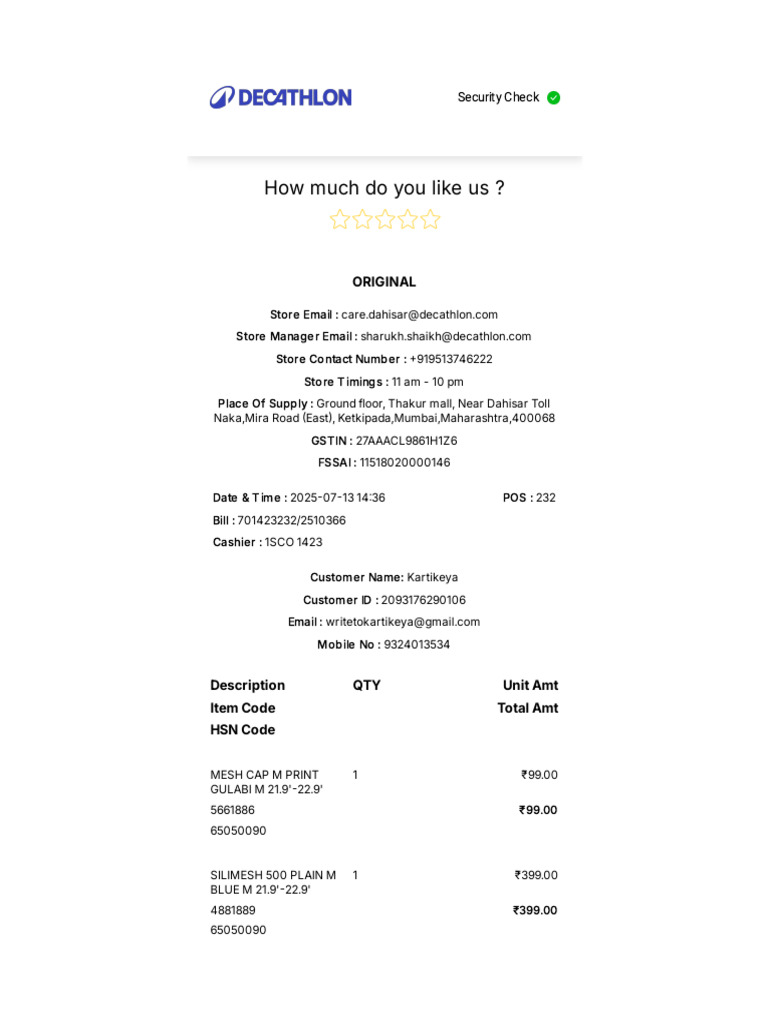 Decathlon Purchase Bill Summary | PDF | Taxation | Government Finances